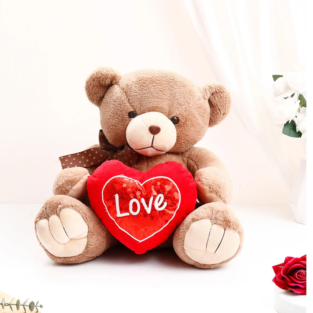 Choco Brown Teddy Bear With Heart - Large