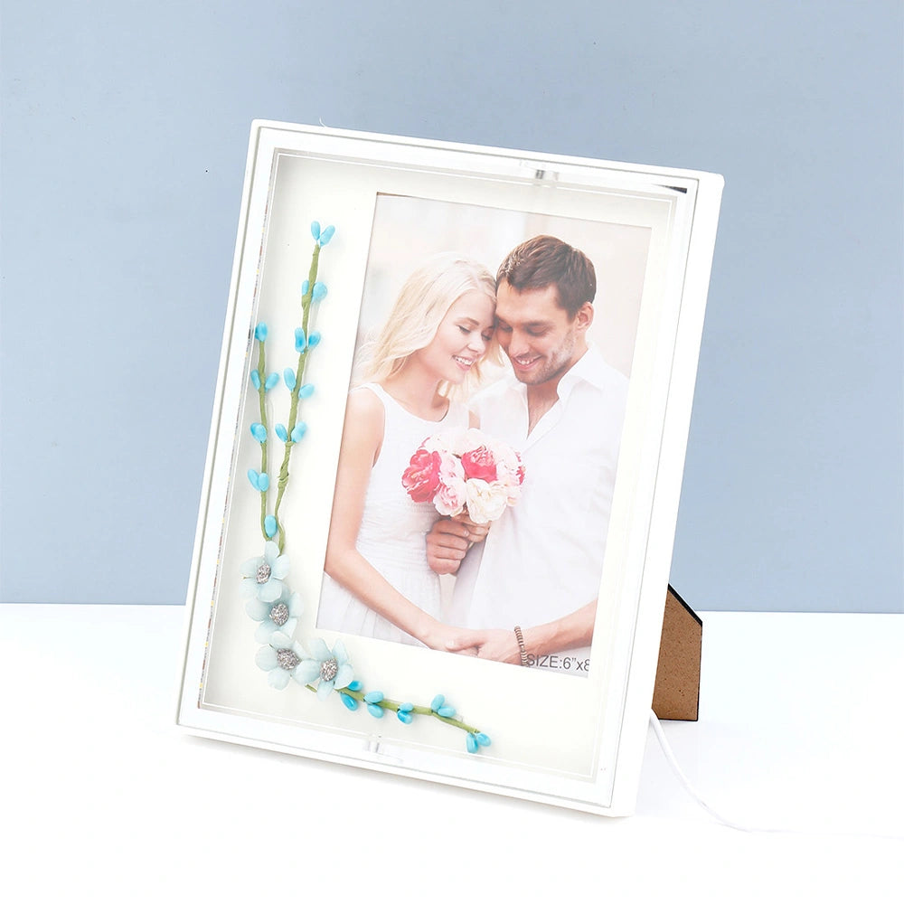 Blue Floral Vine Embellished LED Photo Frame